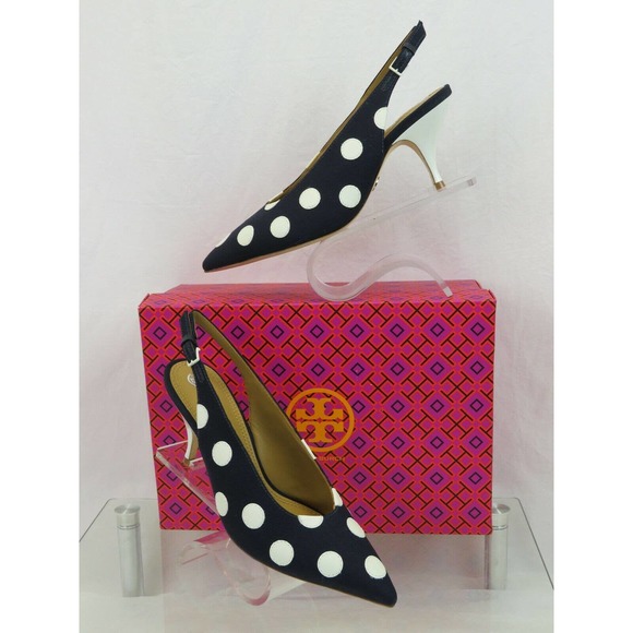Tory Burch | Shoes | Nib Tory Burch Navy Blue Canvas Ivory Polka Dots ...
